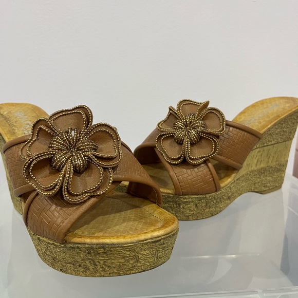 Shoes | Patrizia By Spring Step Brown Flower Wedge Sandal | Poshmark